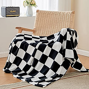 BEDELITE Checkered Throw Blanket for Couch and Bed, Luxurious Decorative Fleece Blanket with Checkerboard Grid Home Decor, Soft and Cozy Black and White Throw Blanket for Spring and Summer, 50"x60"