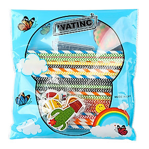 WATINC 80pcs Fiesta Paper Straws, Rainbow Color Striped Drinking Straws for Mexican Theme Party Decoration, Cinco De Mayo Fiesta Party Supplies, Paper Straws Decor for Summer Tropical Birthday Party