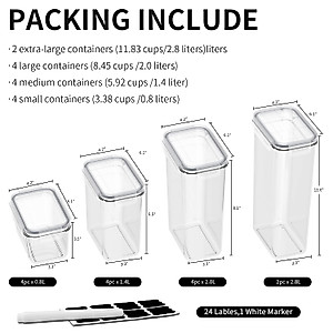 Airtight Food Storage Containers with Lids, 14 PCS Plastic Cereal Kitchen Stackable Food Storage Buckets Food Canisters for Kitchen Pantry Organization Snacks and Sugar Include 24 Labels, Black