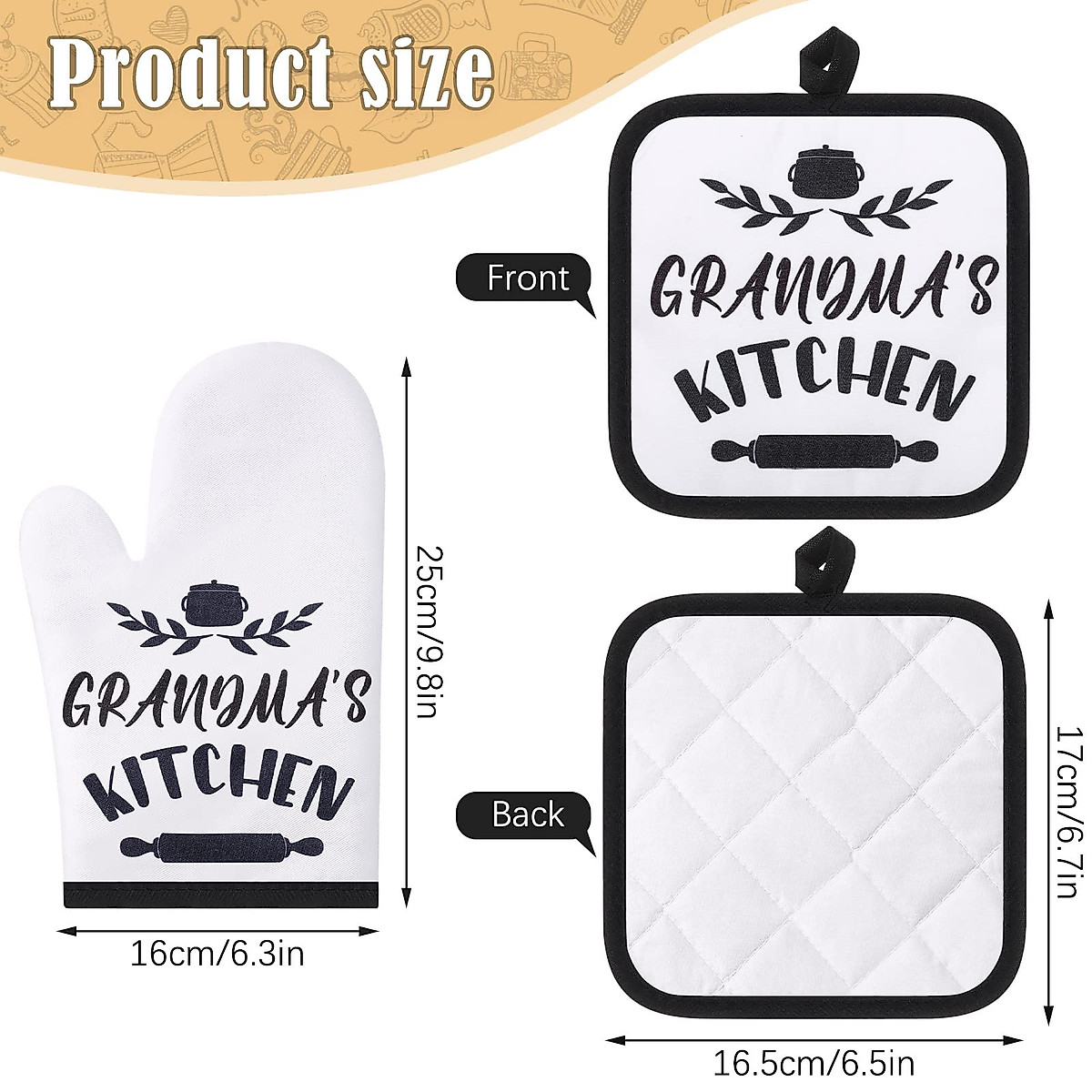 5 Pieces Grandma Kitchen Set Includes 2 Pieces Grandma Dish Towels Microfiber Dish Towels, 2 Pieces Grandma Oven Pads Pot Holder, Grandma Oven Mitt Grandma Gift for Home Birthday Kitchen
