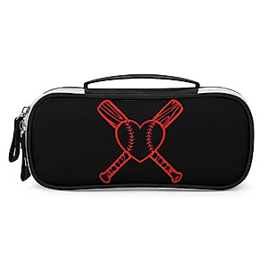 I Love Baseball PU Leather Pencil Pen Case Organizer Travel Makeup Handbag Portable Stationery Bag