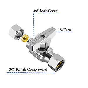 Straight Angle Stop Valve - 3/8 inch Comp Female Swivel x 3/8 inch Comp Male Add on Stop Valve,Chrome Brass Quarter Turn Straight Valve For Kitchen,Bathroom Faucet(1 Pcs)
