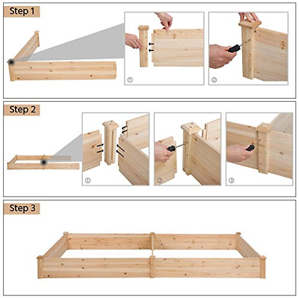 Yaheetech 8×4ft Wooden Horticulture Raised Garden Bed Divisible Elevated Planting Planter Box for Flowers/Vegetables/Herbs in Backyard/Patio Outdoor, Natural Wood, 93 x 48 x 10in