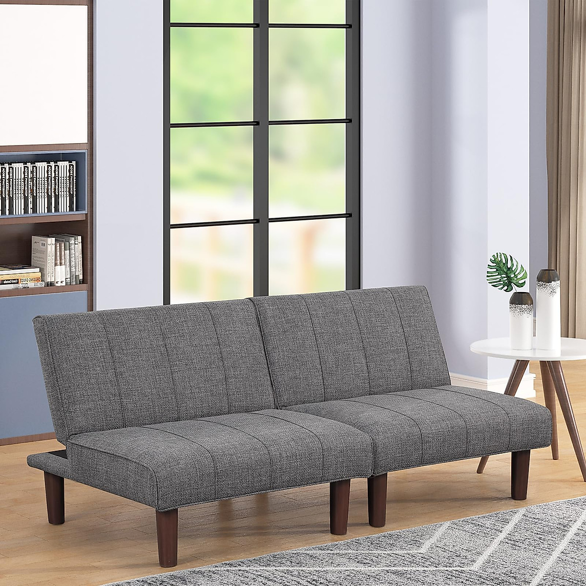 Small Futon Sofa Couch,Upholstered Convertible Modern Futon Chair, Armless Comfy Mini Sofa Couches for Small Spaces Living Room Apartment ,Office Studio Dorm ,Kids Room,Gray Dog Cat Couch Bed 305DR1