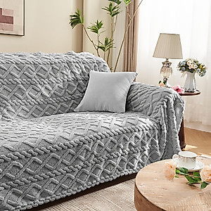 KMUSET Grey Fleece Throw Blanket – 280 GSM Super Soft Lightweight Blanket with 3D Jacquard Weave Pattern Blanket for Couch and Decorative