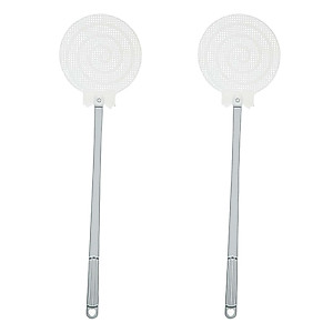 Generic Fly Swatter, 2 Pack Plastic Heavy Duty Manual Fly Swatter Set, Long Handle Flyswatter, Large Bug Swatters That Work for Indoor and Outdoor (White)