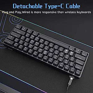 DIERYA 60% Mechanical Keyboard, DK61se Wired Gaming Keyboard with Red Switches,LED Backlit Ultra-Compact 61 Keys Mini Office Keyboard for Windows Laptop PC Gamer Typist（Black）