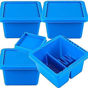 ZOENHOU 4 PCS 12 Hole Square Multifunction Paint Brush Basin Cleaner, Plastic Twin Compartment Artist Brush Washer with Brush Holder and Lid for Cleaning Acrylic Watercolor Oil Painting