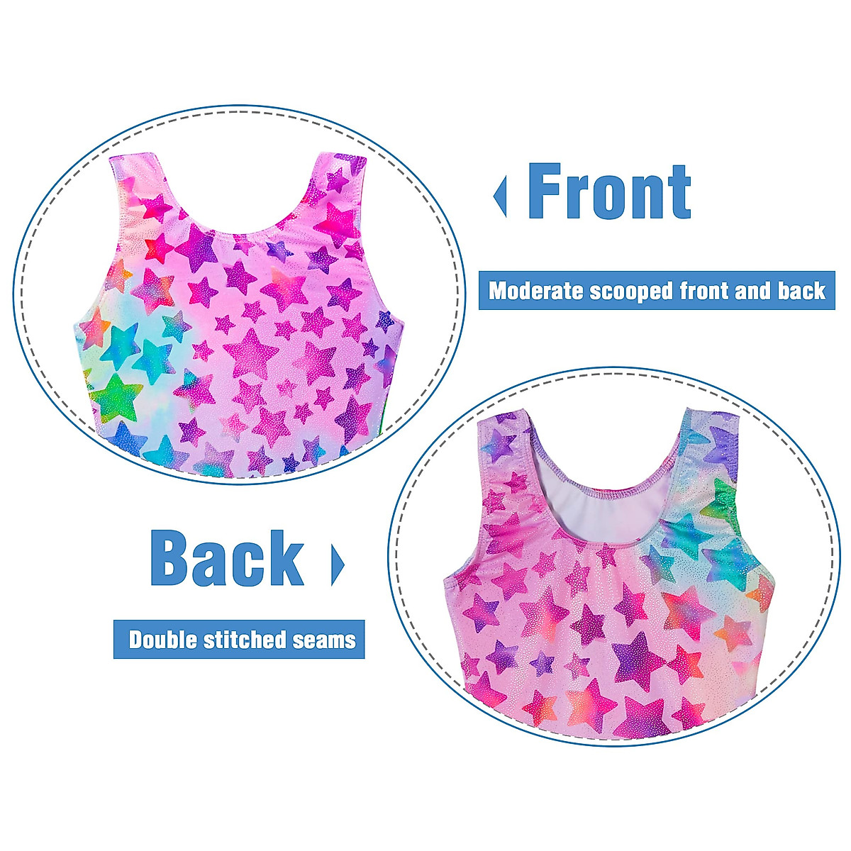 TENVDA 3 Pack Girls Leotards for Gymnastics Size 8 9 Years Old Sparkly Hot Pink Rainbow Star Tumbling Biketard with Shorts Unitard for Little Kids