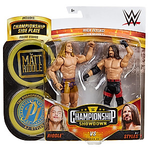 WWE AJ Styles vs Riddle, Championship Showdown 2-Pack, 6-in Action Figures High Flyers, Battle Pack for Ages 6 Years Old and Up