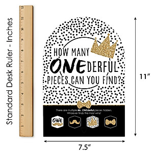 Big Dot of Happiness 1st Birthday Little Mr. Onederful - Boy First Birthday Party Scavenger Hunt - 1 Stand and 48 Game Pieces - Hide and Find Game