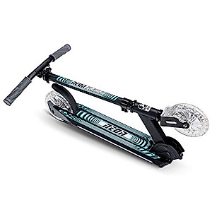 Yvolution Neon Flash Foldable Kids Scooter with Light up Wheels, Easy Folding Scooter with 2 Light up Wheels and and Rear Brake, Adjustable Height LED Scooer, Dynamic Lights Kick Scooter for Kids 5+