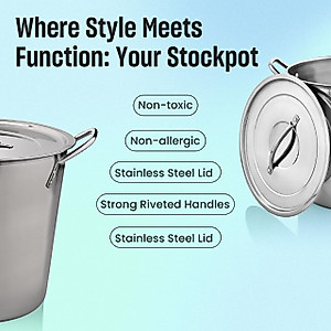 MARBELLA 4 pcs set (8/12) Quart Stainless Steel Stockpot with Lid Food Grade Heavy Duty Multipurpose Stock Pot for Stew, Simmering, Soup Pot, Gas and Dishwasher Safe Rust Free Cookware Silver