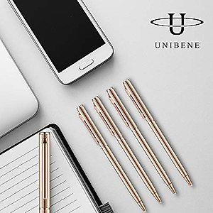 Unibene Slim Metallic Retractable Ballpoint Pens - Rose Gold, Nice Gift for Uniform Office Students Teachers Wedding Christmas, Medium Point(1 mm) 6 Pack-Black ink