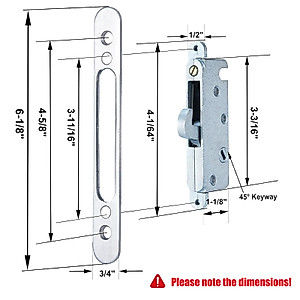 Patio Sliding Door Handle Set with Mortise Lock, Perfect Replacement Sliding Door Handle with Key Lock Fits Patio Doors Thickness 1-1/2" to 1-3/4", 3-15/16" Screw Hole Spacing, Reversible Design