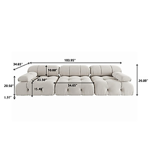 BOKIFOL Sectional Sofa, 104'' Modular Sectional Couch Modern Velvet Sofa 3-Seater Couch for Living Room, Apartment(Beige