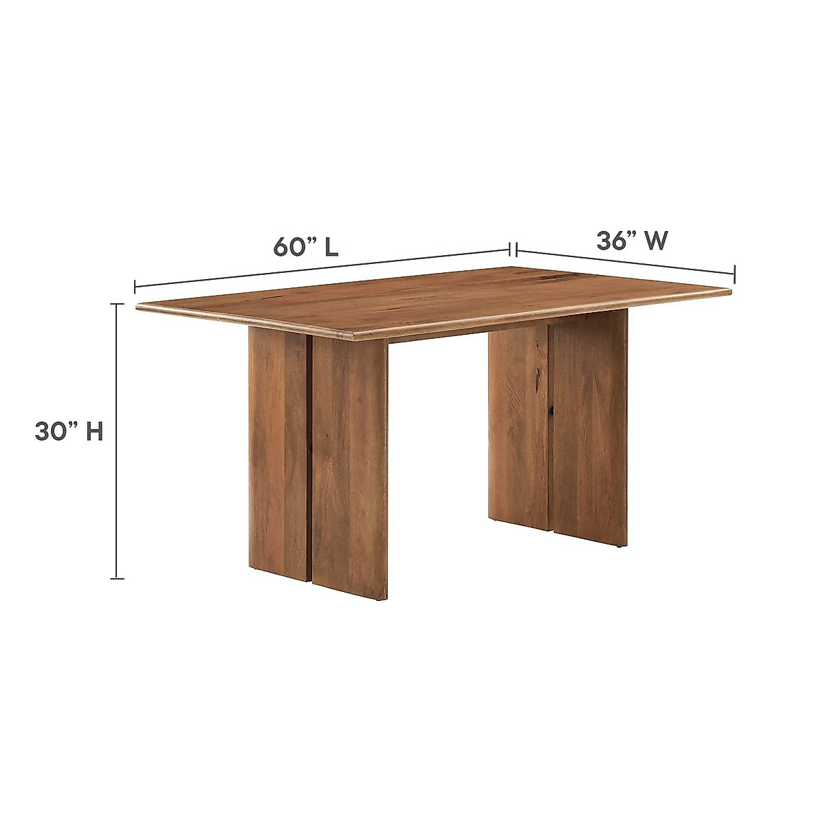 Modway Amistad 60" Solid Wood Modern Farmhouse Rectangular Dining Table in Walnut