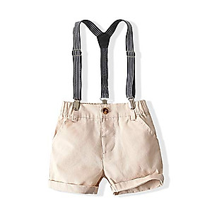 Tommelise Baby Boys Gentleman Outfits Suits, Infant Short Sleeve Shirt+Bib Pants+Bow Tie Overalls Clothes Set