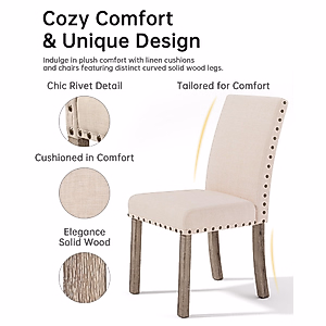 Morden Fort 7 Piece Rustic Wooden Dining Set, Mid-Century Modern Table & Chair Set for Spacious Dining Rooms and Entertaining Guests