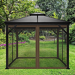 12-ft x 12-ft Gazebo Netting Replacement,Universal 4-Panel Mosquito Netting for Gazebo with Zippers(Only Netting)-Brown
