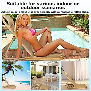 Sienson Beach Chair Folding Portable, 4-Level Adjustable Chaise Lounge, Rattan Beach Chair, Floor Wood Chair,Pool Lounger Recliner, Portable Wicker Beach for Pool Home Yoga Meditate Office Relaxation