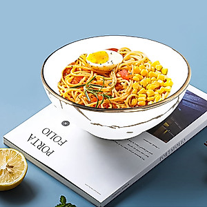 fanquare Gold Marble Soup Bowls 9 oz, Porcelain Ramen Bowls Set of 4, Cereal Bowl for Salad, Pasta, 5 Inch