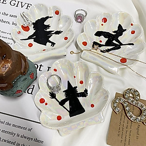 TIGERMILLION Halloween Witch Party Ceramic Jewelry Dish 3pcs, Halloween Witch Theme Decorative Tableware Halloween Holiday Dinner Birthday Party Supplies