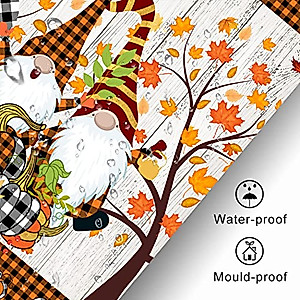 Belperan Fall Maple Leaves Gnome Shower Curtain,Autumn Buffalo Plaid Pumpkins Shower Curtain for Bathroom Decor,Rustic Waterproof Fabric Bathtubs Decor Set with 12 Hooks, 72 x 72 Inch