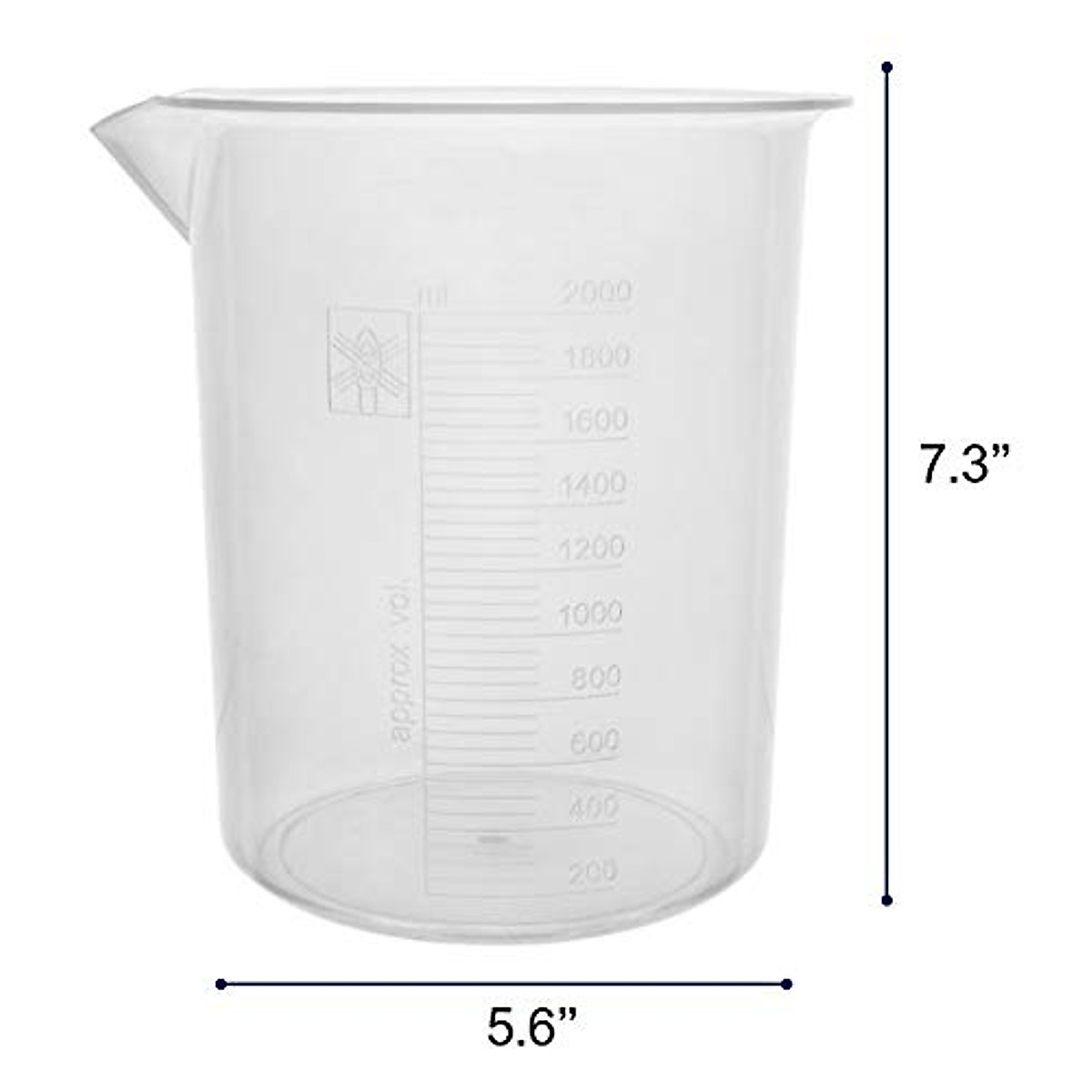 2000mL Plastic Beaker - Premium Polypropylene, 50ml Graduations - Autoclavable