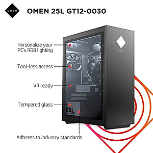 OMEN - GT12-0030 25L Gaming Desktop PC, AMD Radeon RX 5500, AMD Ryzen 7 3700X, HyperX 16GB DDR4 RAM, 512GB PCIe NVMe SSD, Windows 10 Home, VR Ready, RGB Lighting (GT12-0030, 2020 Model) Shadow Black