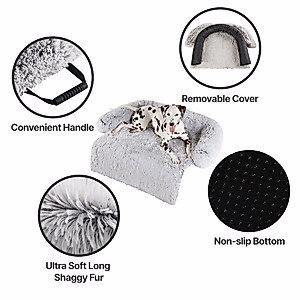 Codi Dog Bed for Couch - Calming Dogs Beds for Large Pets, Fluffy Plush Cats Mat, Anti Anxiety Pet Mats with Removable Washable Cover Protector for Sofa, Light Grey, 41x37x6 inches