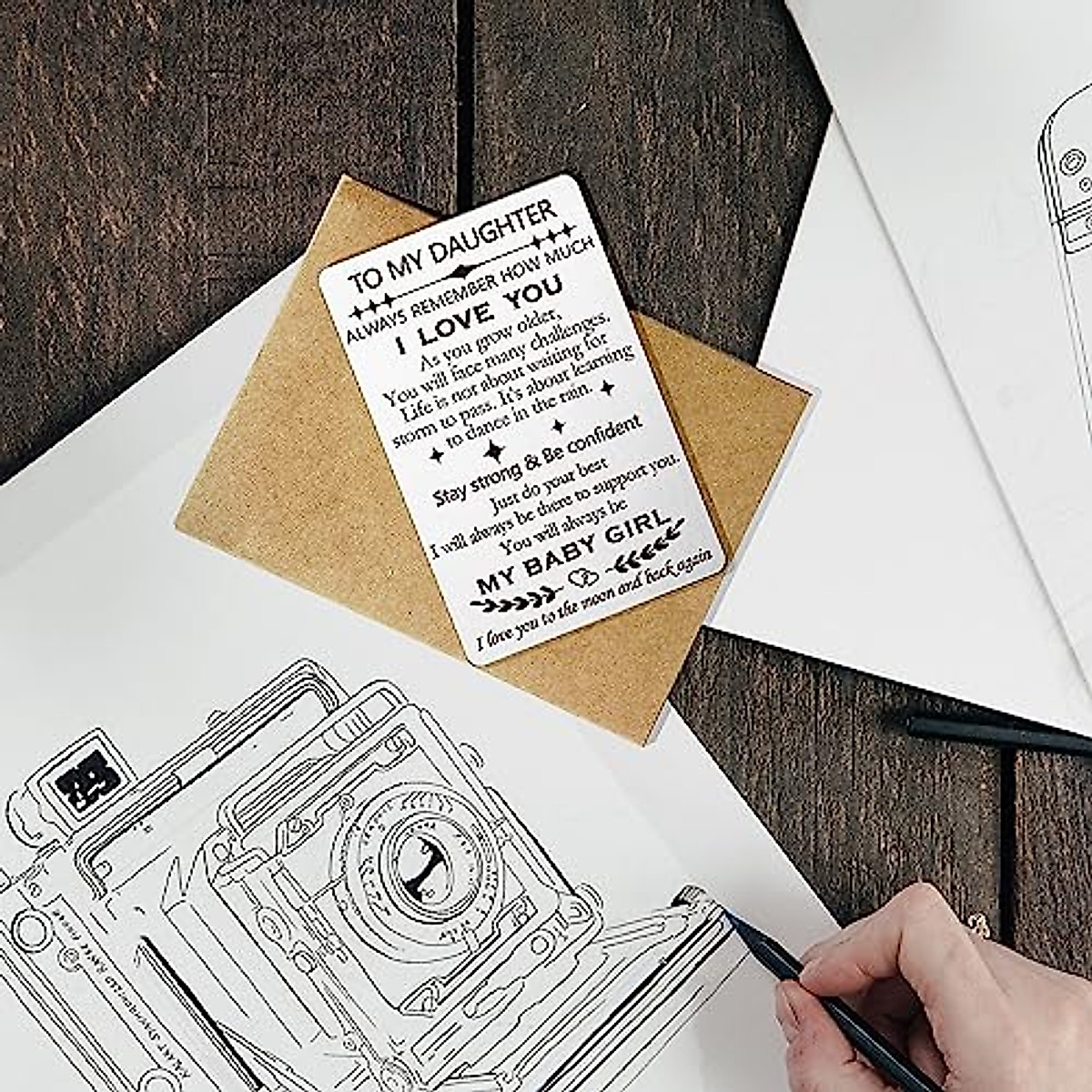 Kwtzkuo To My Daughter Gifts from Mom Dad,Daughter Birthday Card,Daughter Christmas Graduation Engraved Wallet Card Inserts Gift Ideas