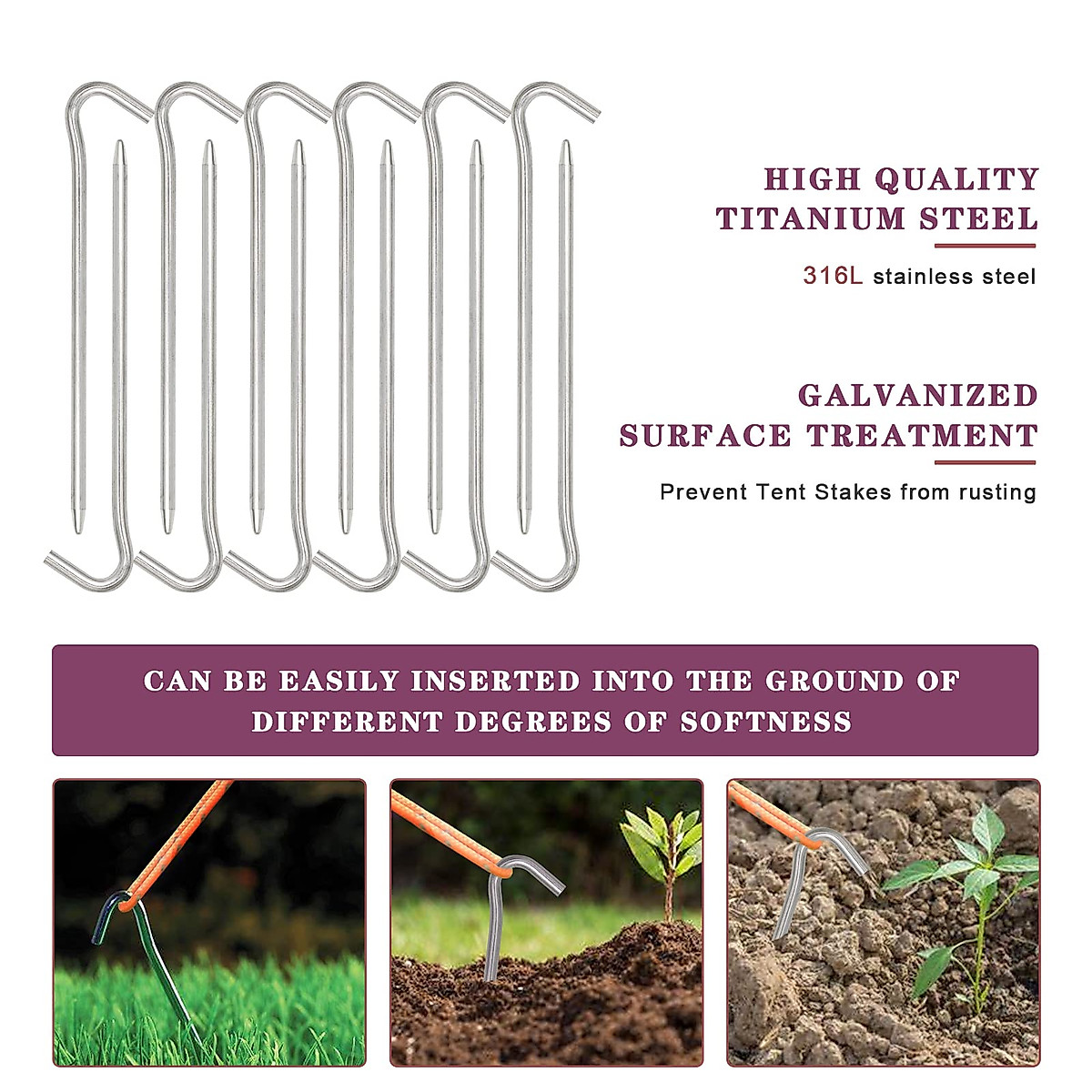 Thousfan Tent Stakes,7 inch Tent Pegs,12 Pack Aluminum Stakes for Outdoor Beach Camping Hiking and Gardening