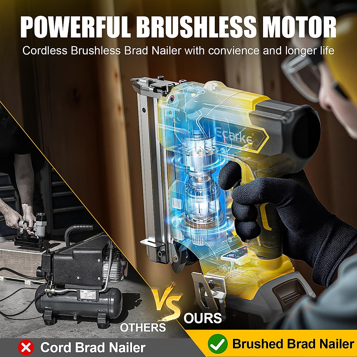 18GA Cordless Brad Nailer for Dewalt 20V MAX Battery: Electric Brad Nail Gun with 18 Gauge Nails for Upholstery Woodworking - Brushless- 2 Mode - 5/8 to 1-1/4 Inch - Tool Only