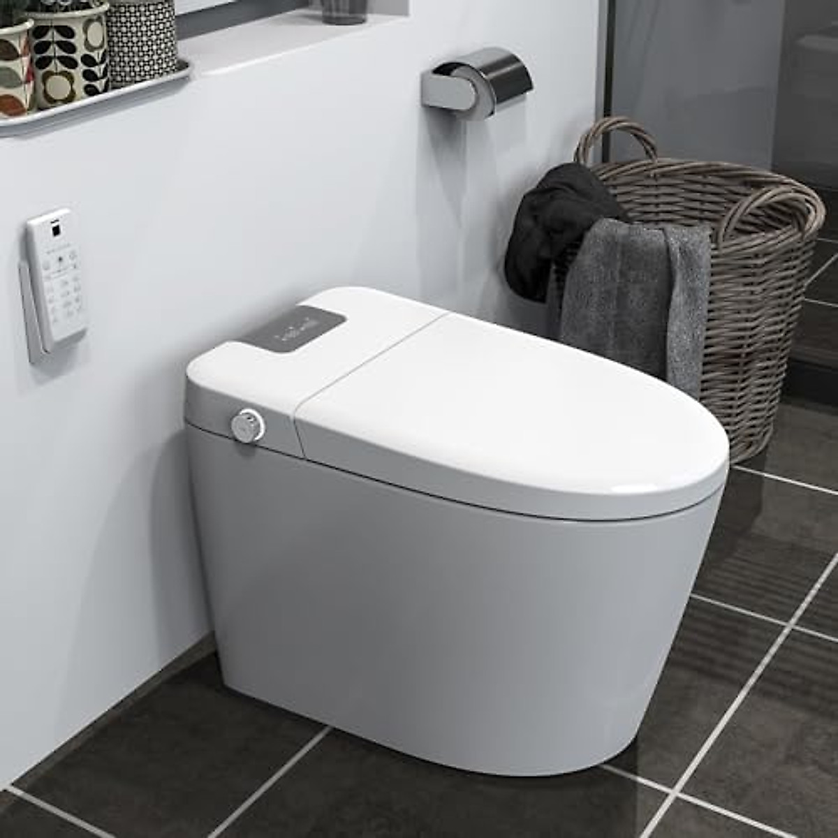 Wekuku Smart Toilet Bidet Combo With Foot Sensor Open Cover/Seat, Led Display, Self-cleaning Nozzle, Heated Seat, Night Light, Knob Control, Power Outage Flushing, Soft Close, Auto Flush, With