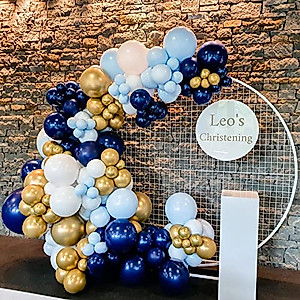 Navy Blue Gold Balloon Garland Arch Kit, 109Pcs Royal Blue Light Baby Blue and Metallic Gold Balloons with Crown Foil Balloon for Graduation Rams Birthday Baby&Bridal Shower Gender Reveal Wedding Bachelorette Anniversary Party Background Decorations
