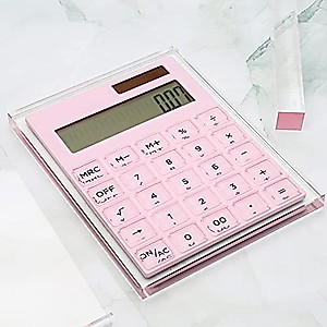 EXPUTRAN Acrylic Calculator with Stand, Battery and Solar Hybrid Powered Basic Calculator 12-Digit LCD Display,Home Office Desktop Accessories(Pink)