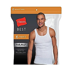 Hanes Best Tagless Ring Spun Cotton Tank Tagless A-Shirts 6-Pack (Large (42-44"), Black & Gray)