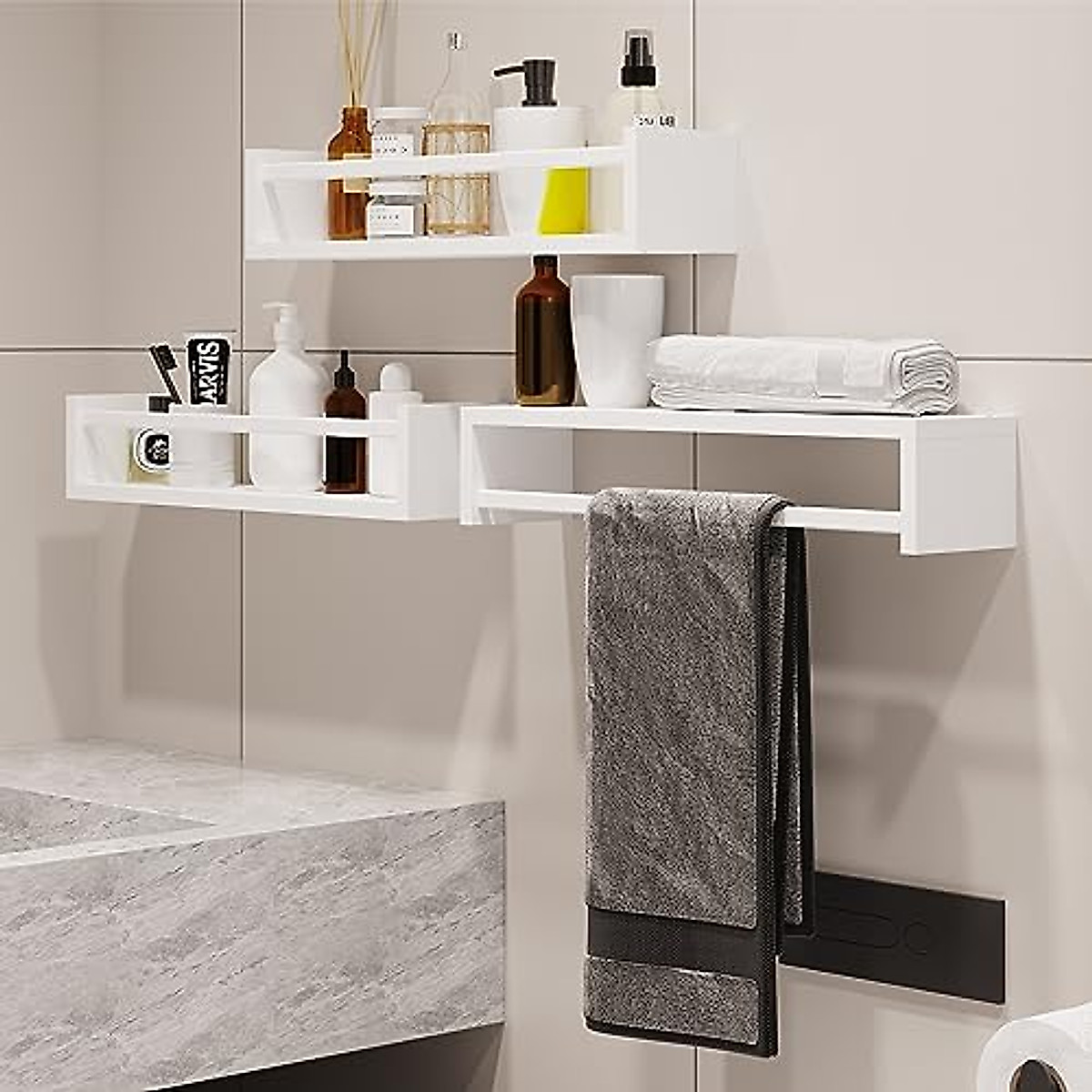 Fixwal Nursery Bookshelves, 16.5 Inch Floating Bookshelves for Wall Set of 3, Baby Kids Decor, Solid Wood Wall Mounted Shelves for Books, Toys and Decor Storage (White)