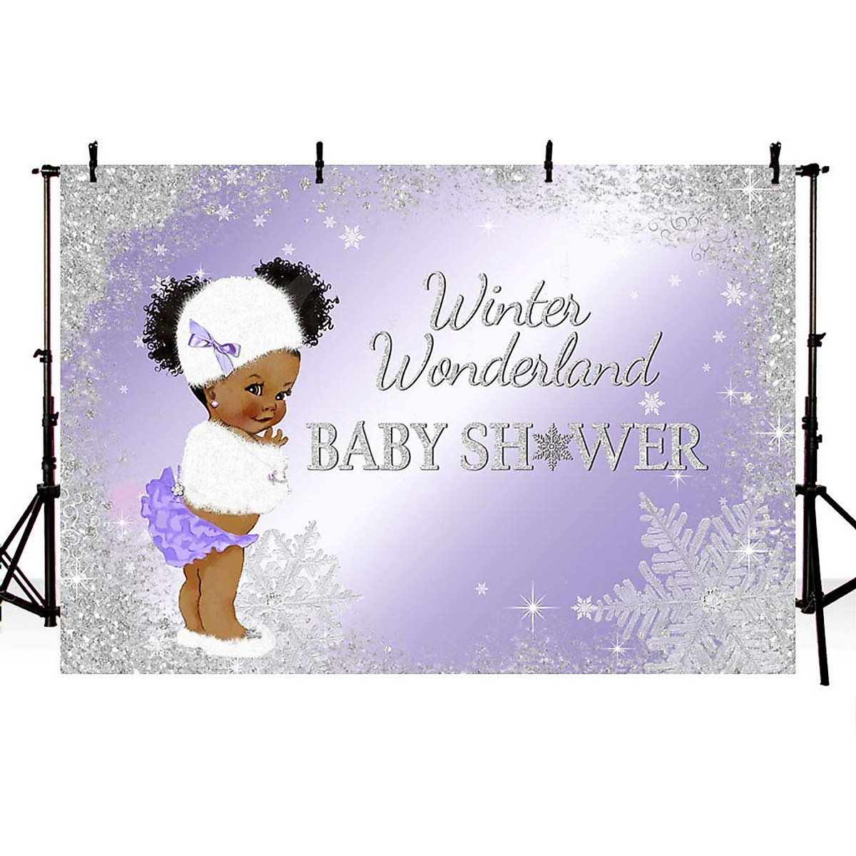 MEHOFOND 7x5ft Purple and Silver Winter Wonderland Girl Baby Shower Photo Background Props Glitter Snowflakes Lavender Backdrops Party Decoration It&#039;s A Girl Photo Banner for Dessert Table Supplies