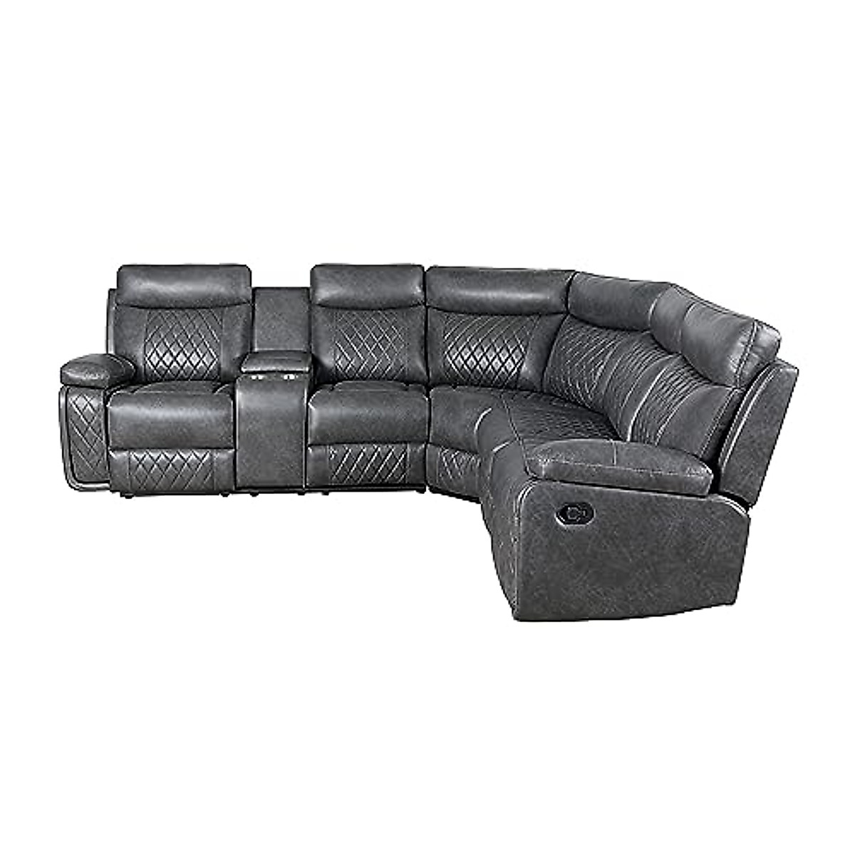 Eafurn Grain Leather Upholstery Manual Reclining Sectional Storage Console and Cup Holders,Symmetrical Motion Sofa & Corner Couch Living Room Furniture Set Home Theater Seating Movie Chair, Gray