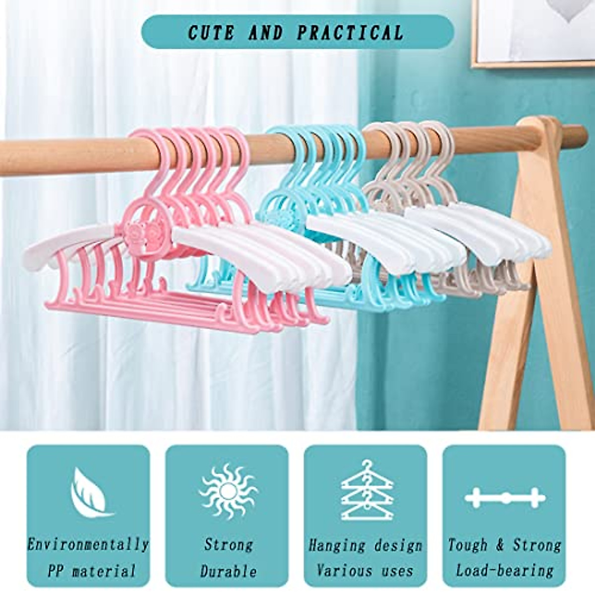 Baby Hangers 20pcs Adjustable Non-Slip Children Baby Nursery Closet Hangers Children Coat Hanger Extendable Laundry Infant Hangers for Girl Boy Toddler Kid Child Newborn Laundry Gifts (20 pcs, Brown)