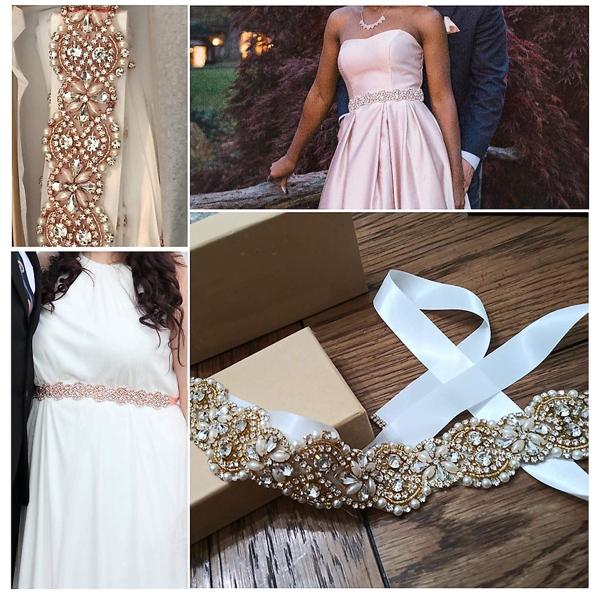 Tendaisy Women's Wedding Belt Crystal Pearls Bridal Sash Rhinestone Dress Belts for Bridal Gowns(Silver-Ivory)