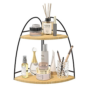 2-Tier Bathroom Counter Organizer, Wood Bathroom Organizer Countertop, Corner Bathroom Shelf, Corner Skincare Organizers, Makeup Organizer for Vanity Storage, Bathroom Counter Storage