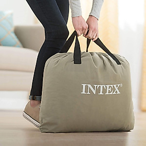 Intex Dura-Beam Fiber-Tech Elevated Inflatable Built-In Pillow Rest Raised Airbed Mattress with Internal Electric Pump and Carry Bag, Twin