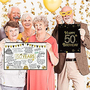 Birthday Card decoration Happy Birthday Jumbo Message Greeting Cards Black and Gold Balloons Stars Birthday Party Decoration Card Guest Book Alternative Sign Poster for men women (50th Birthday)