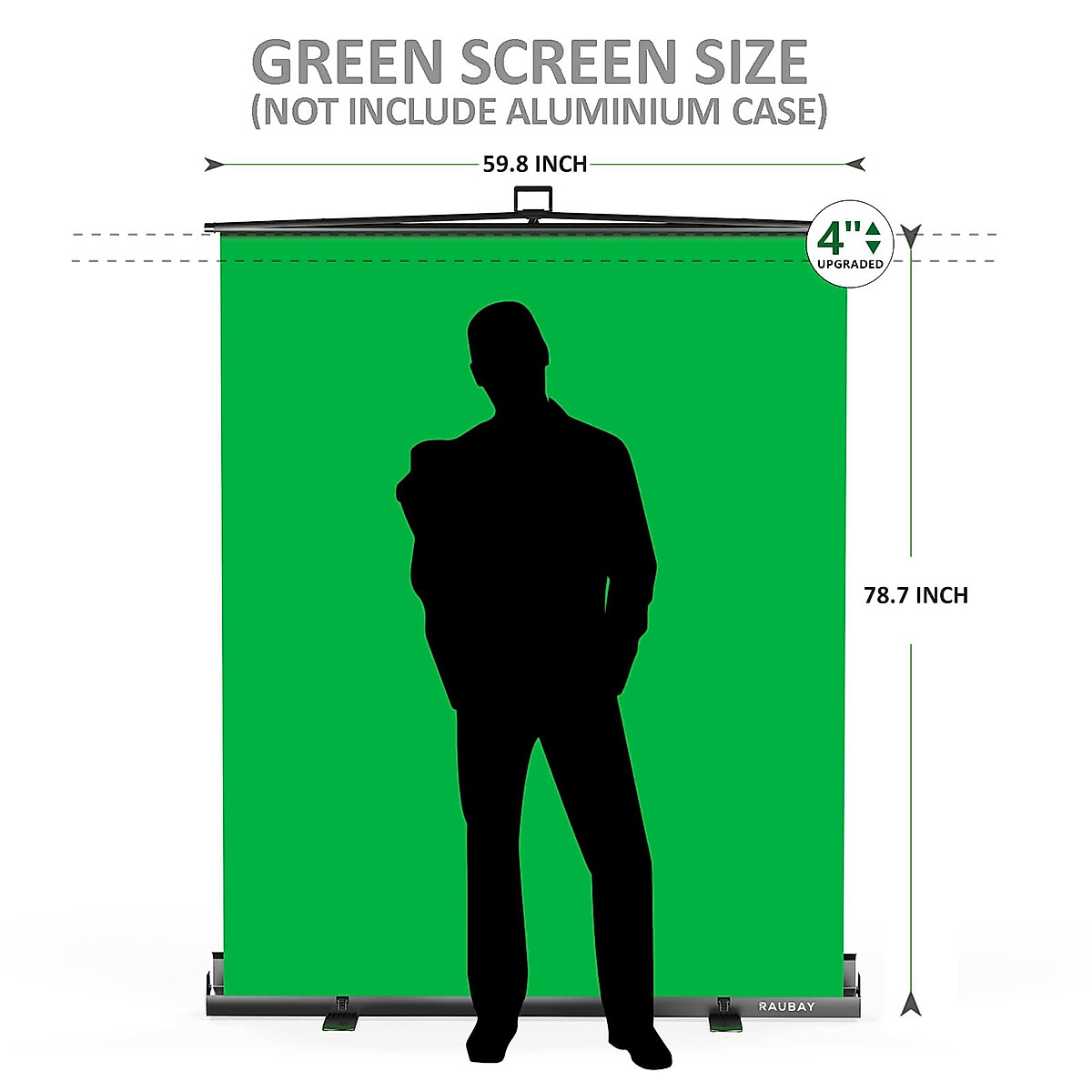 【Easy Set Up】 RAUBAY 59.8 x 78.7in Collapsible Green Screen Backdrop Portable Retractable Chroma Key Panel Photo Background with Stand for Video Conference, Photographic Studio, Streaming