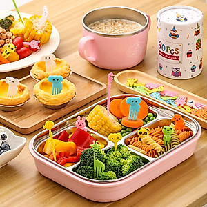 90 Pcs Food Picks for Kids with Cute Storage Box, Cartoon Animals Kids Fruit Toothpicks, Lunch Accessories for Bento Box, Fun Toddler Food Picks - BPA Free