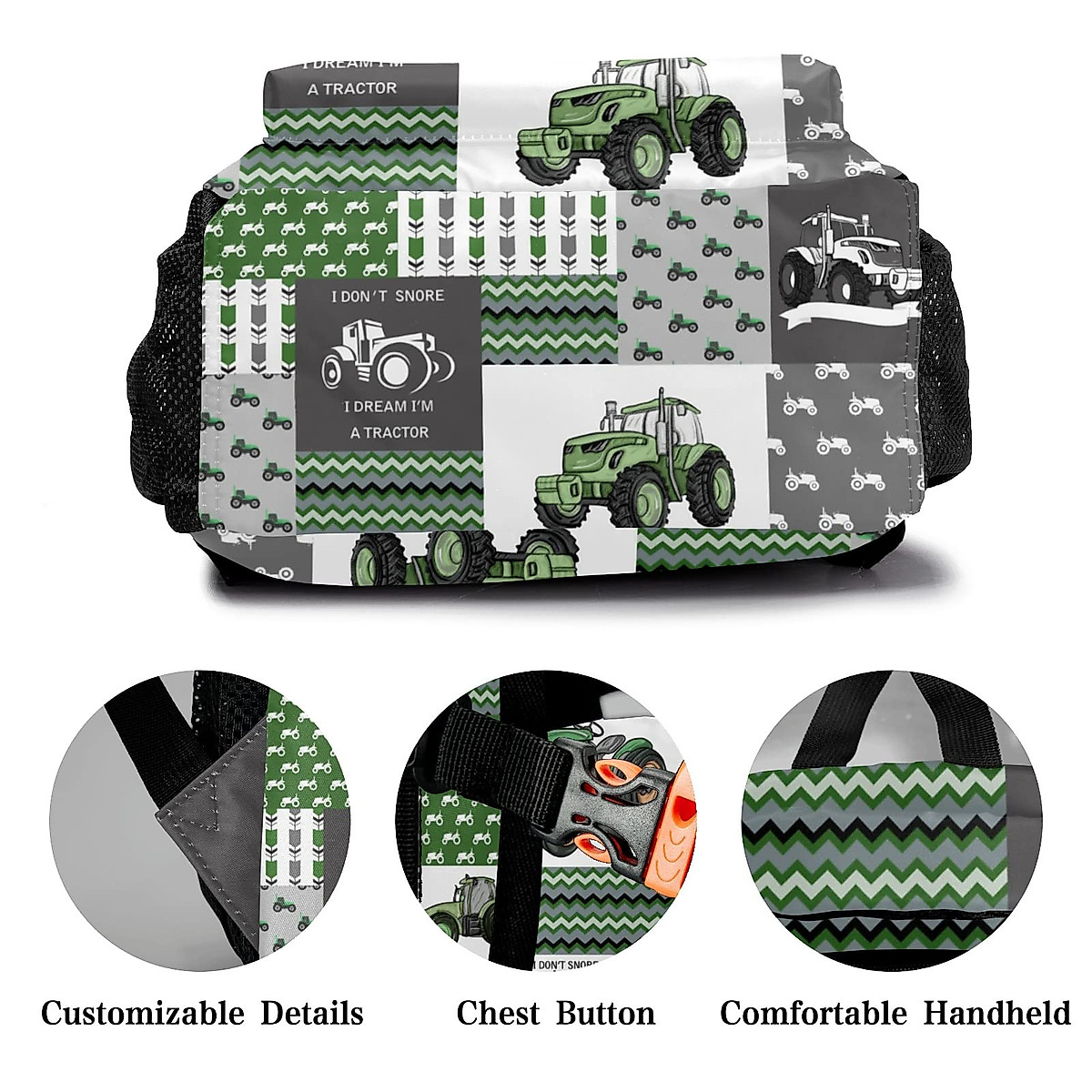 Custom Kid Backpack, Vintage Car Patchwork Truck Green Personalized School Bookbag with Your Own Name, Customization Casual Bookbags for Student Girls Boys