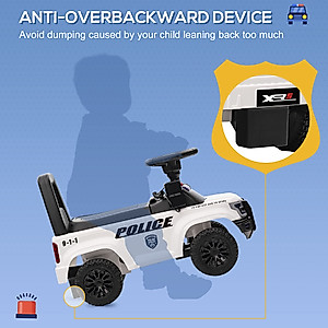 Aosom Kids Push Ride On Car with Working PA System and Horn, Police Truck Style Foot-to-Floor Sliding Car for Boys and Girls with Under-Seat Storage, for 18 Months to 5 Years Old, White